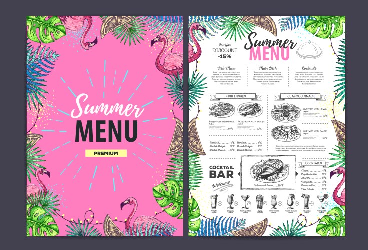 Restaurant summer menu design with tropic leaves Vector Image