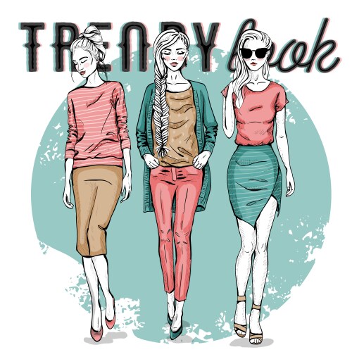 Set with trendy girls Royalty Free Vector Image