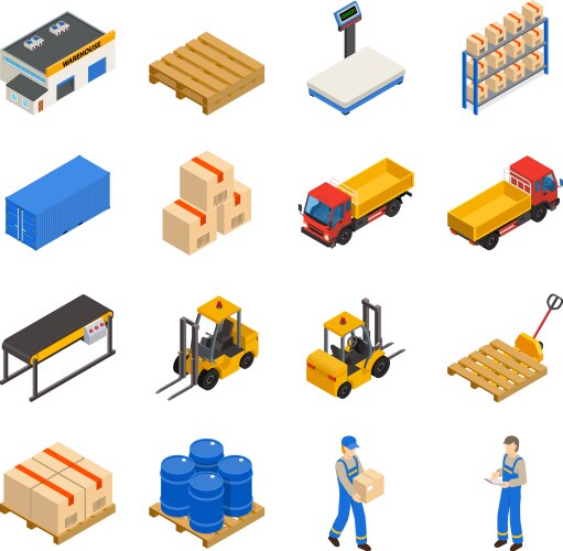 Warehouse isometric set management iot custom Vector Image
