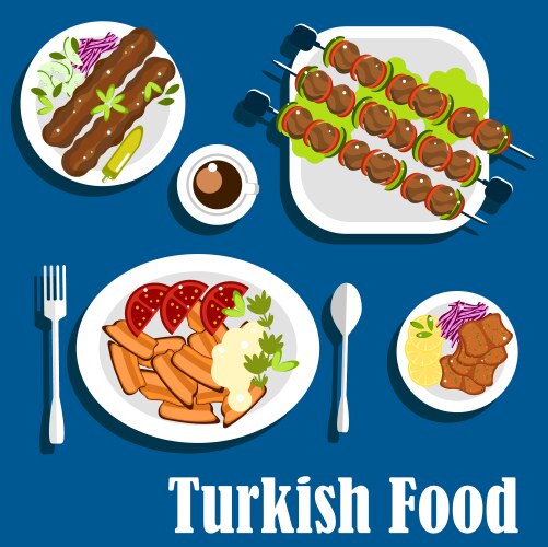 Turkish food cuisine dishes icons Royalty Free Vector Image