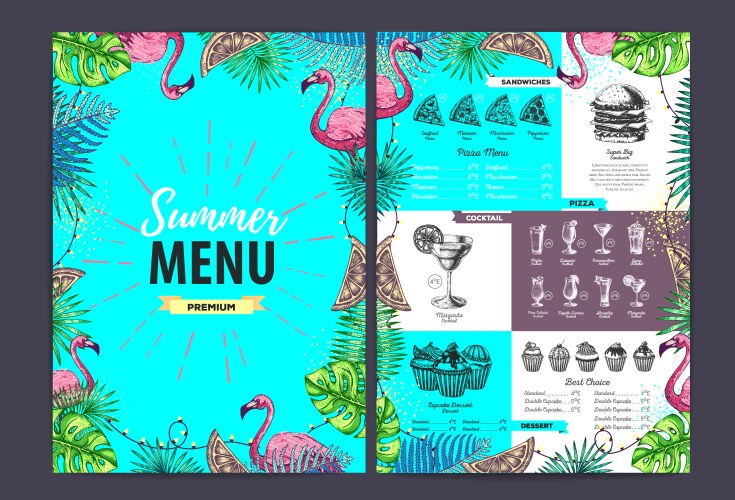 Restaurant summer menu design with tropic leaves Vector Image