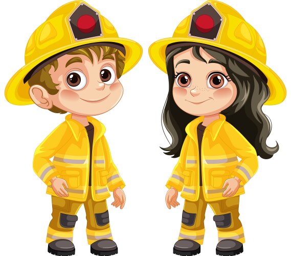 Cartoon girl in firefighter uniform smiling Vector Image