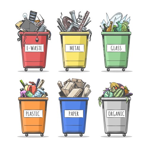 Waste bin categories trash recycle separating Vector Image