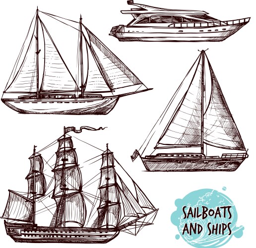 Ships and boats sketch set Royalty Free Vector Image