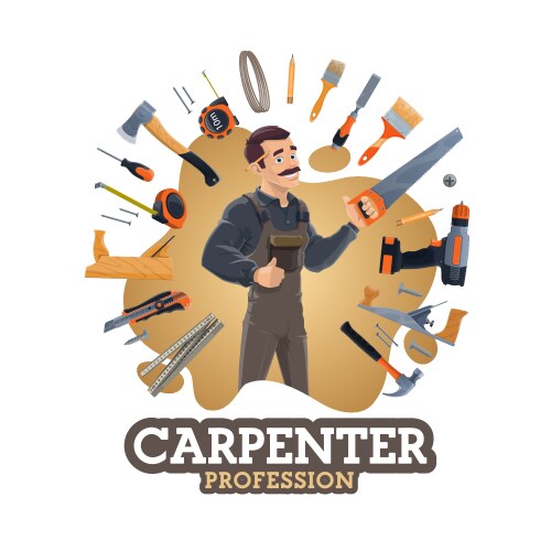 Carpenter with wood and tools Royalty Free Vector Image