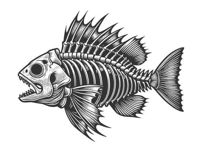 Black skeleton fish icon scary fishbone anatomy Vector Image