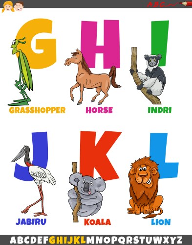 Cartoon alphabet set with funny animal characters Vector Image