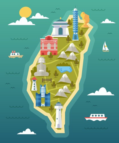 Taiwan map with landmarks Royalty Free Vector Image