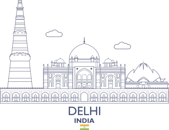 Delhi skyline in red Royalty Free Vector Image