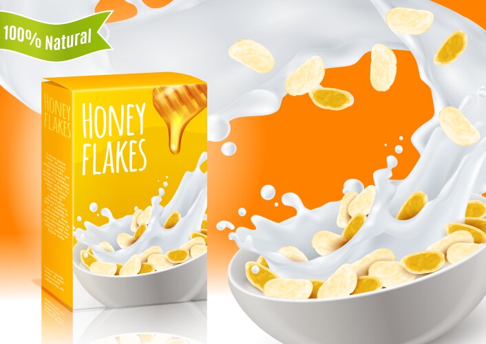 Cereal breakfast advertising realistic Royalty Free Vector