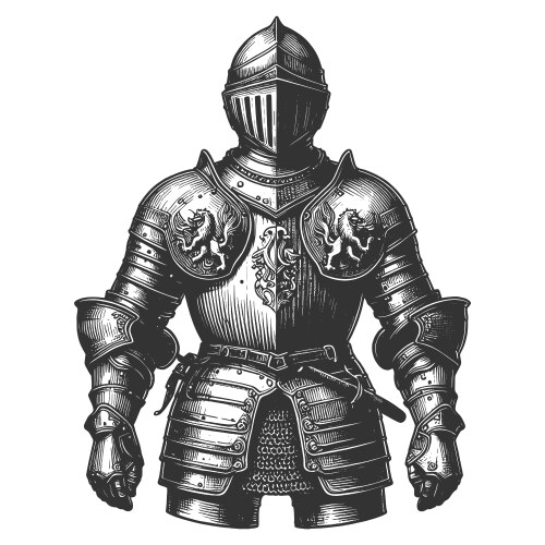 Medieval knight in full armor engraving Royalty Free Vector