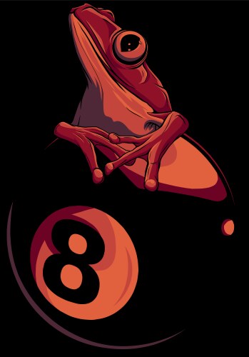 Cartoon frog on biliard eight ball Royalty Free Vector Image