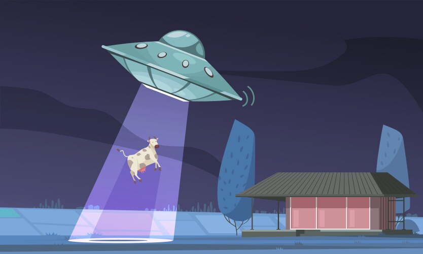 Ufo takes cow pop art style Royalty Free Vector Image