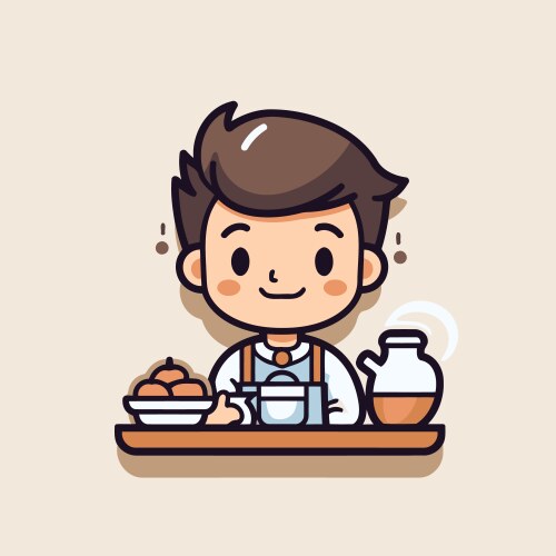 Cute little boy in apron and sitting Royalty Free Vector