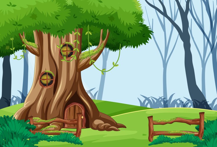 Cartoon of a big tree at the forest Royalty Free Vector