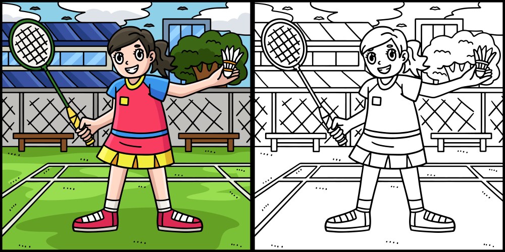 Badminton female player racket shuttlecock colored