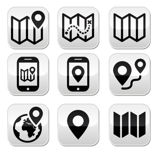 Map travel icons set Royalty Free Vector Image