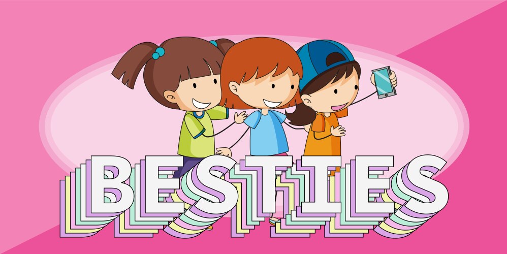 Besties banner with happy children Royalty Free Vector Image
