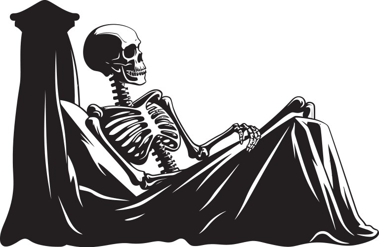 Grim relaxation skeleton lied on bed graphic Vector Image