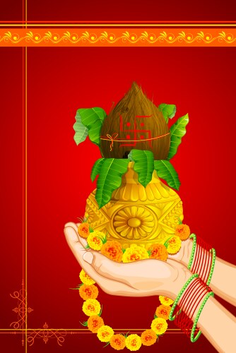 Hand holding mangal kalash Royalty Free Vector Image