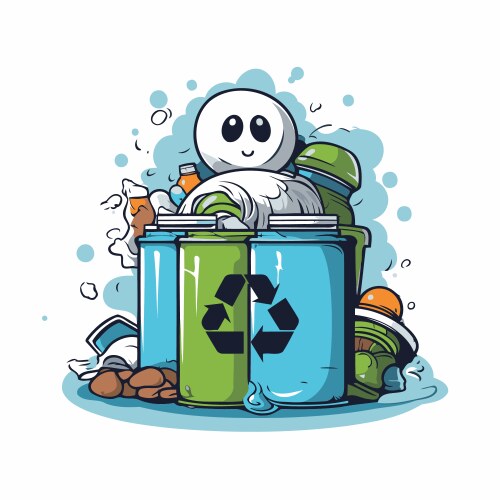Cute ghost cartoon with trash can and garbage Vector Image