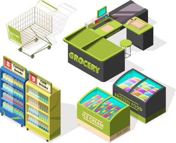 Supermarket isometric flowchart Royalty Free Vector Image