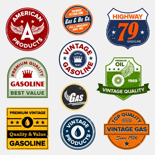 Vintage motor oil signs and label set Royalty Free Vector