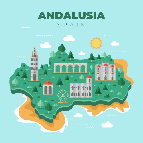 Andalusia map with landmarks Royalty Free Vector Image