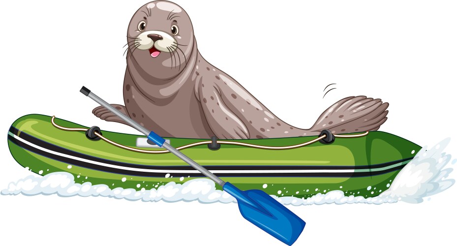 Seals in inflatable boat cartoon style Royalty Free Vector