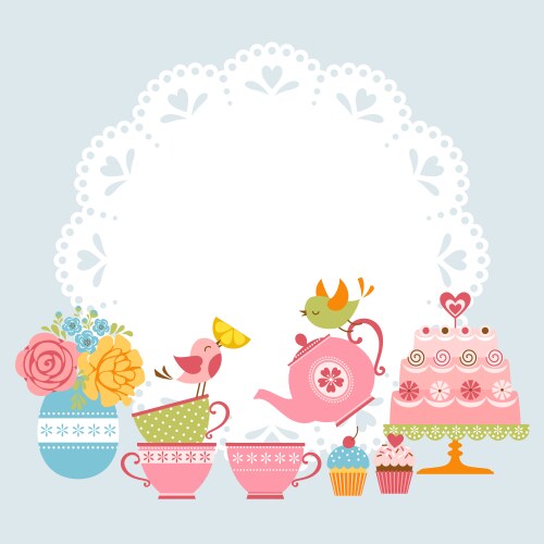 Tea party vintage vertical background Royalty Free Vector