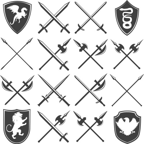 Set of heraldic swords and sabres Royalty Free Vector Image