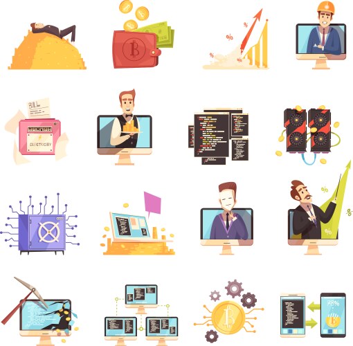 Cryptocurrency mining concept with people scenes Vector Image