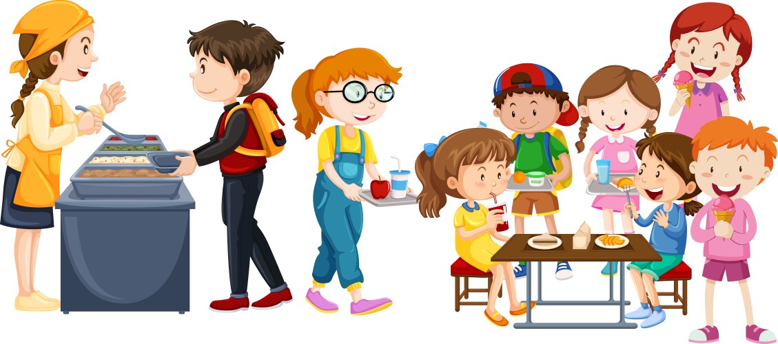 Kids eating at the school cafeteria Royalty Free Vector