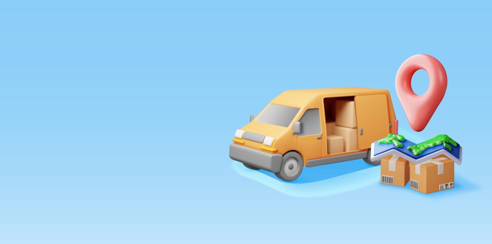 3d delivery van and cardboard boxes map Royalty Free Vector
