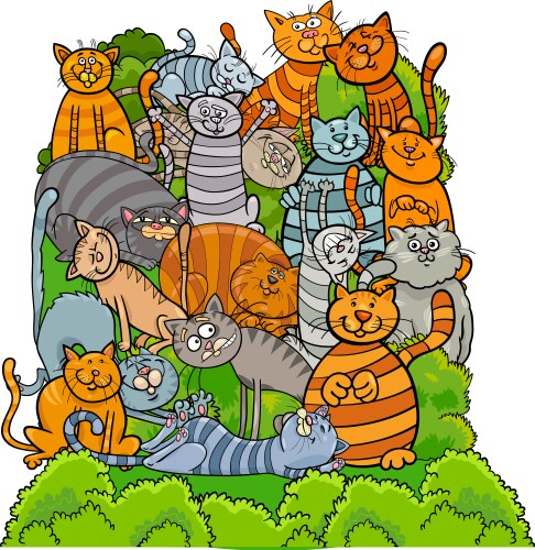 Happy and sleepy cats cartoon set Royalty Free Vector Image