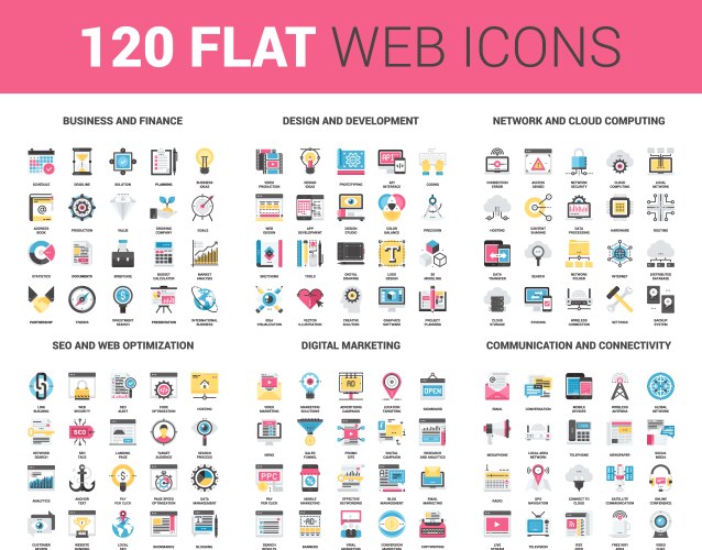180 complex flat icons concept symbols Royalty Free Vector