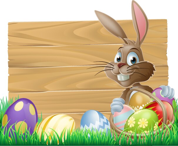 Easter bunnies with blank sign background Vector Image