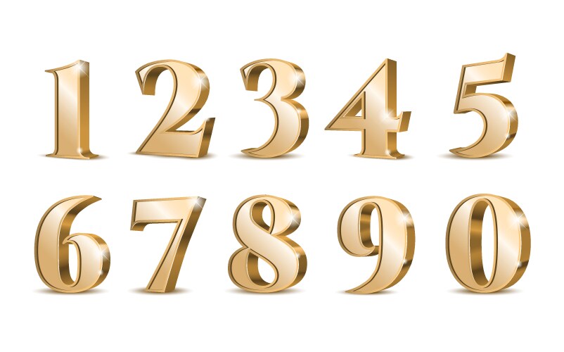 Gold 3d numbers Royalty Free Vector Image - VectorStock