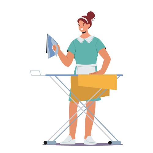 Diligent maid character balances a stack Vector Image