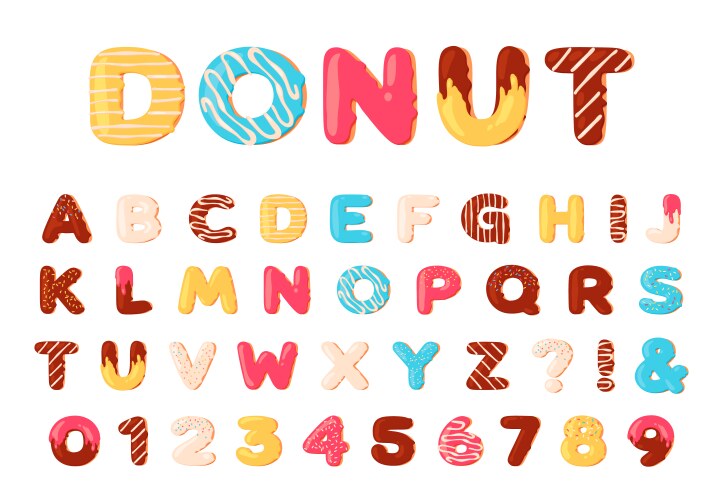 Donut icing latters font of donuts bakery sweet Vector Image
