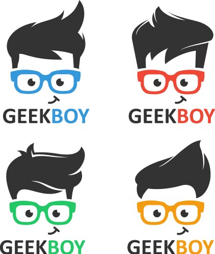 Geek with glasses playing a notebook and sit pose Vector Image