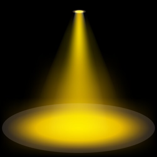 Golden spotlight shining on transparent background