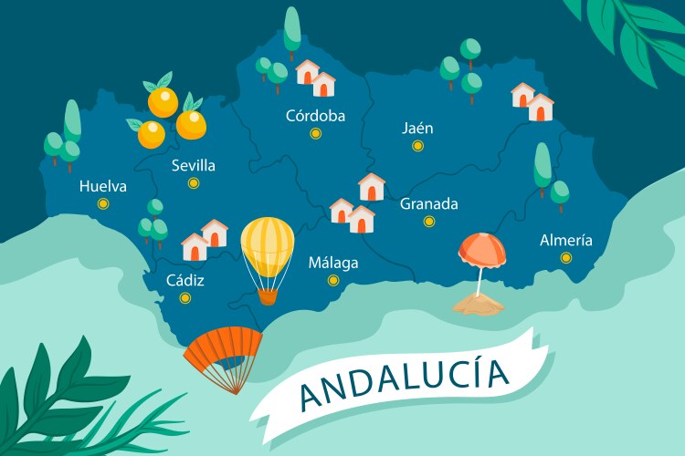 Andalusia map with landmarks Royalty Free Vector Image
