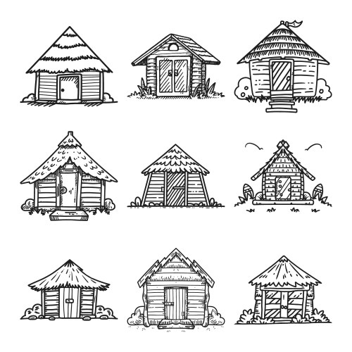 A bundle of hand drawn hut doodle art line Vector Image