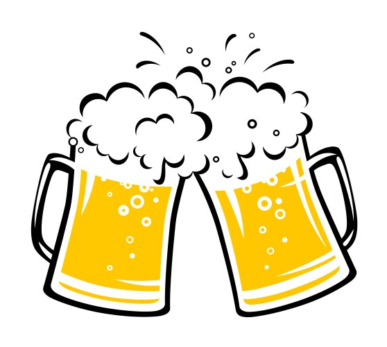 Cheers text two toasting beer mugs clinking Vector Image