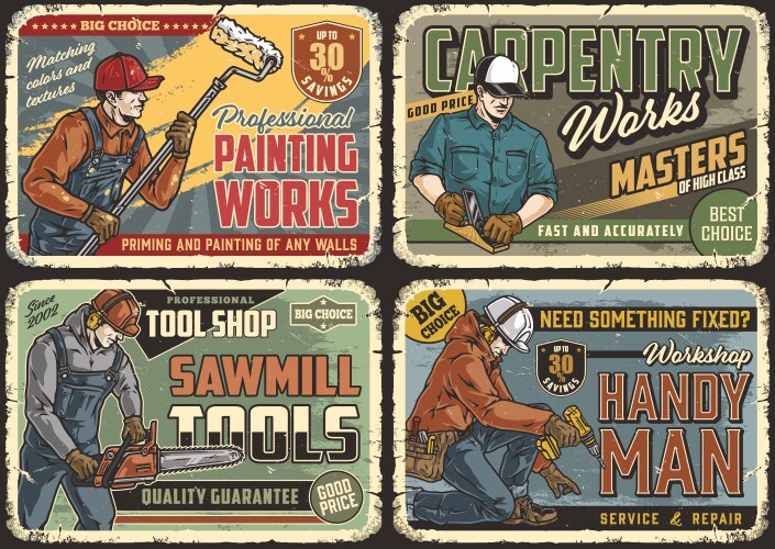 Handyman tool horizontal vintage poster Royalty Free Vector