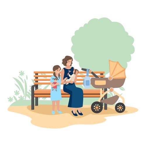 Mom walks with baby in stroller Royalty Free Vector Image