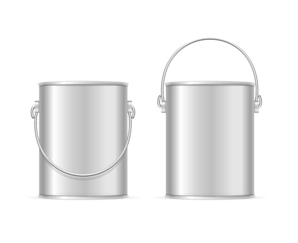 Realistic color steel can bucket and paint brush Vector Image