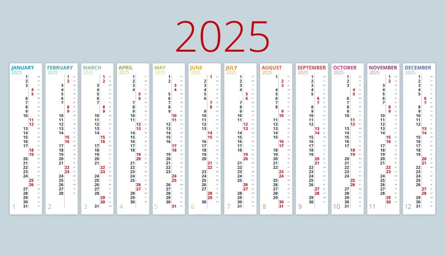 2025 calendar date plan 2025 Royalty Free Vector Image