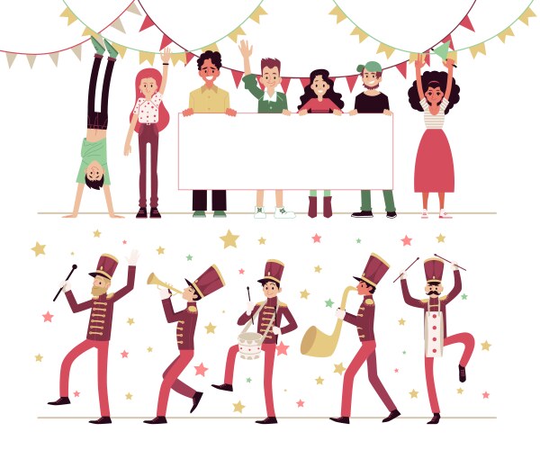 Cartoon kids marching band parade child musicians Vector Image